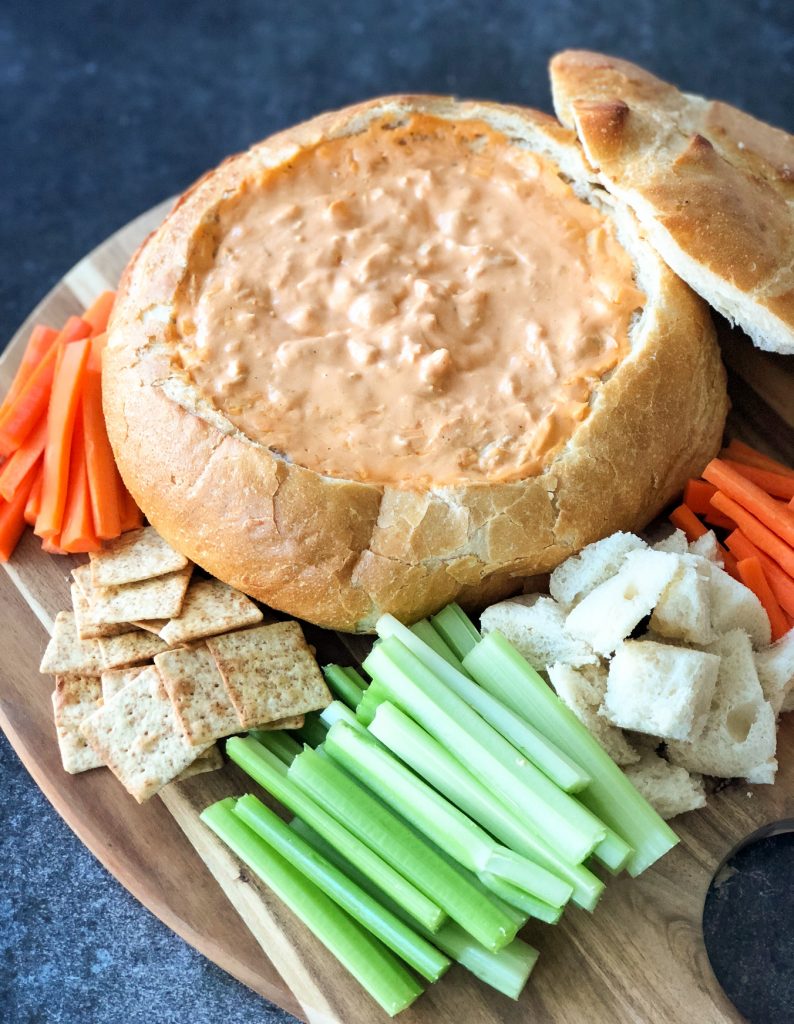 Hot Buffalo Turkey Dip Baked in a Bread Bowl - A Pretty Life In The Suburbs