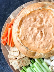 Hot Buffalo Turkey Dip Baked in a Bread Bowl - A Pretty Life In The Suburbs