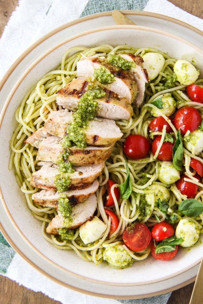 Grilled Pesto Chicken with Fresh Tomato Pasta - A Pretty Life In The ...